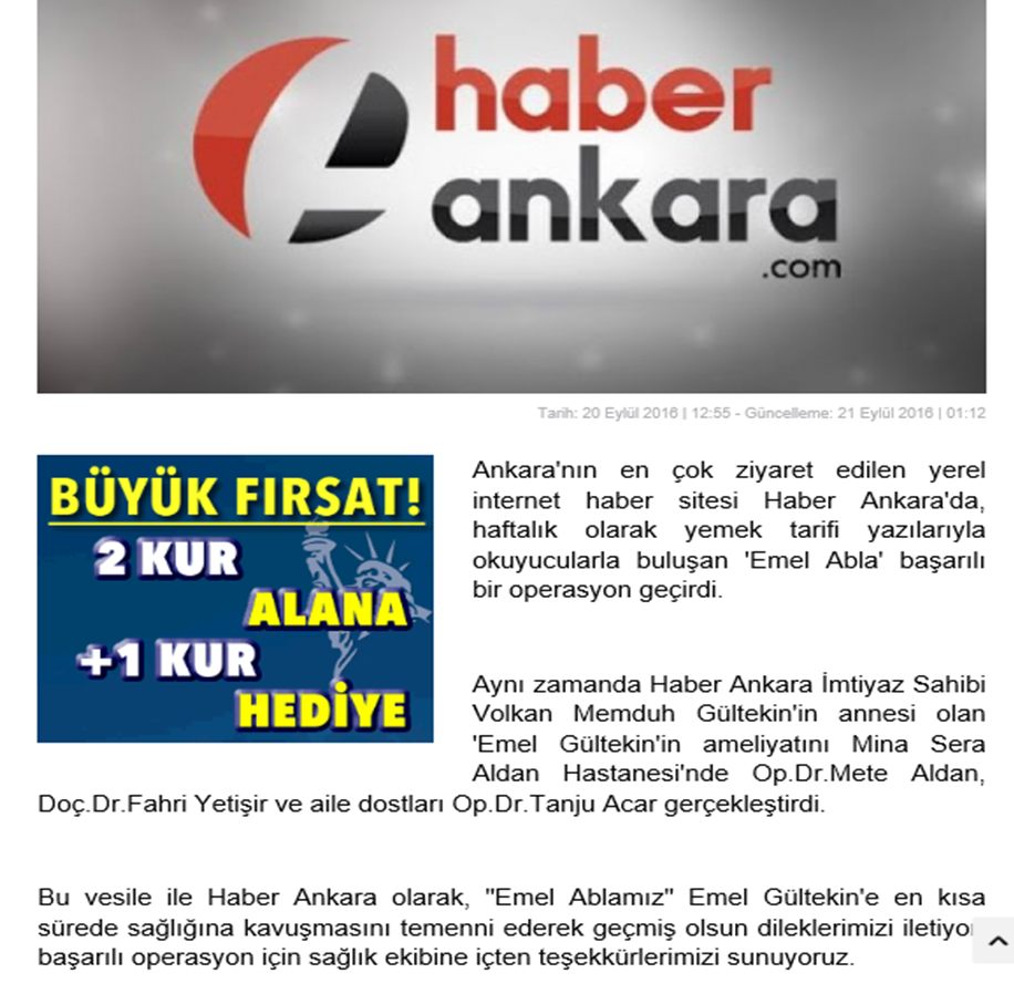 Meme kanseri bir hastamın gaztede teşekkür yazısı HABER ANKARA :: Prof ...